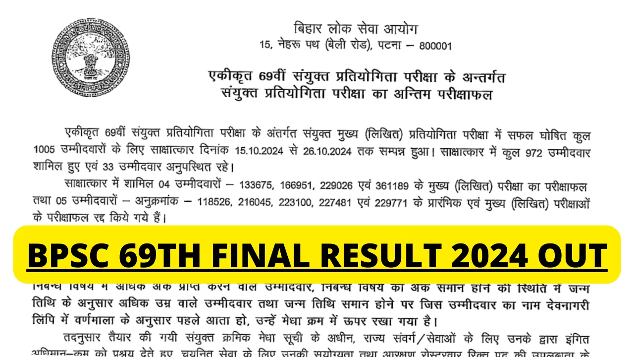 BPSC 69th Final Result 2024 OUT Download Cutoff and Merit List PDF ... BPSC 69th Final Result 2024 OUT Download Cutoff and Merit List PDF ...